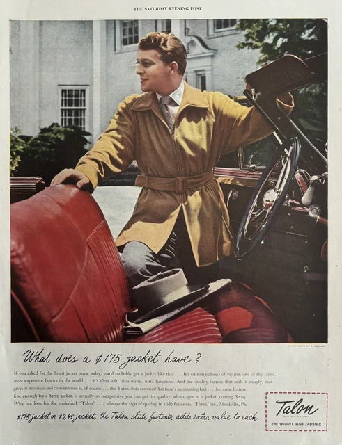 1946 TALON SLIDE Fasteners Quality Jackets Extra Value Vicuna Vintage ...