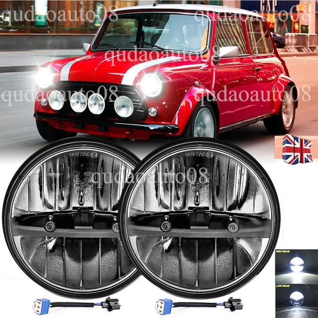 PAIR 120W 7& Round LED Headlights Hi/Lo Beam Black Fit Classic Rover ...