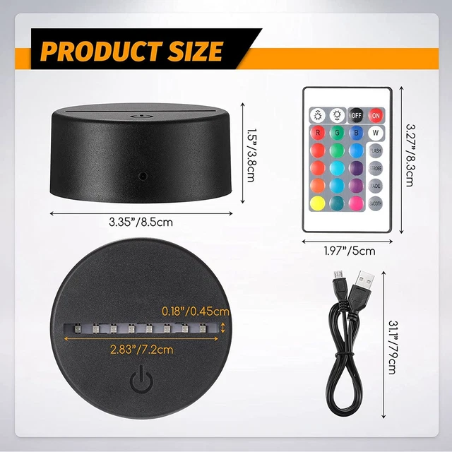 3D NIGHT LED Light Lamp Base 16 Colors LED Light Display Base with ...