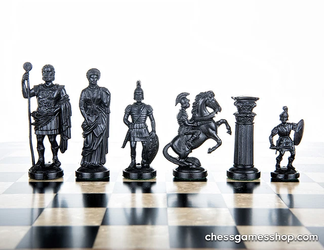 ROMAN CHESS SET - chess Board B/W- Size 17,3" + roman chess Pieces 3,75 ...