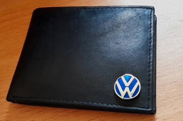 VW WALLET BLACK genuine leather license cards Cash coins enamel badge ...