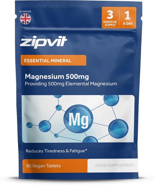 ZIPVIT MAGNESIUM 500MG, 90 Vegan Tablets, High Strength Magnesium ...