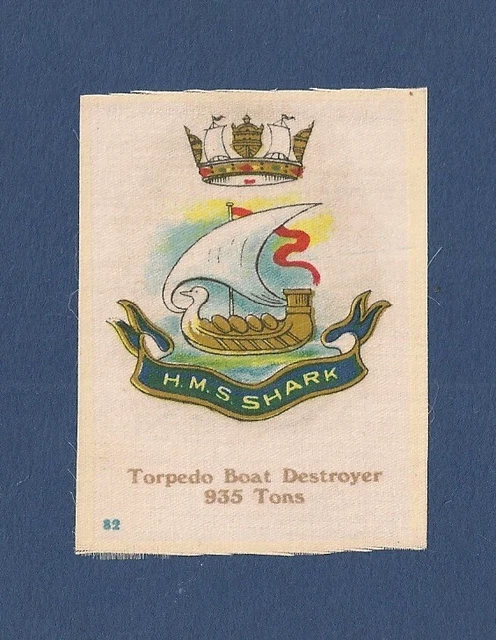 HMS SHARK SILK Ships Crest Destroyer 1915 original WW1 Sunk Battle of ...