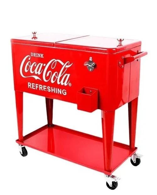 COCA COLA COOLER Esky 75l with Stand and Wheels Icebox Cart Storage ...