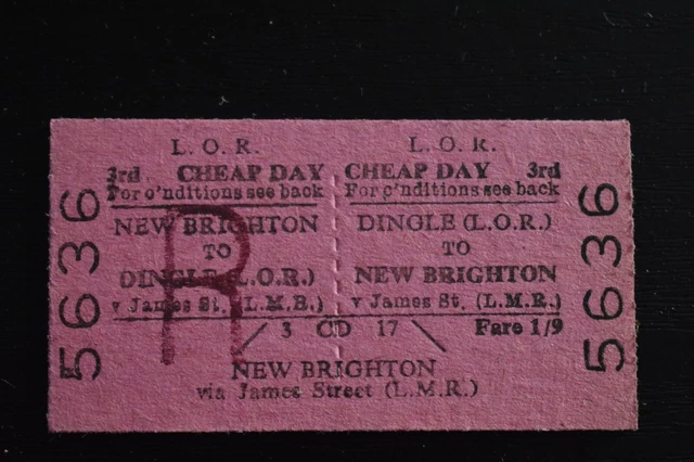 LIVERPOOL OVERHEAD RAILWAY Ticket LOR DINGLE to NEW BRIGHTON No 5636 $6 ...