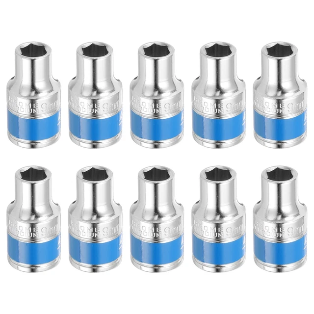 10PCS 1/2 INCH Drive 6-Point Socket 9mm CR-V Metric Shallow Socket for ...