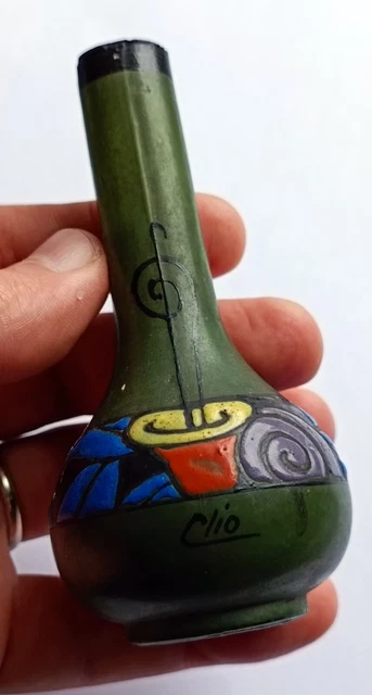 VASE SOLIFLORE MINIATURE Art Deco verre émaillé signé CLIO vintage EUR 88,00 - PicClick FR