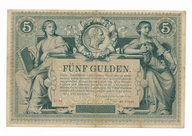 AUSTRIA HUNGARY - Austrian Empire 5 Gulden 1881 P. A154 VF Note Scarce ...