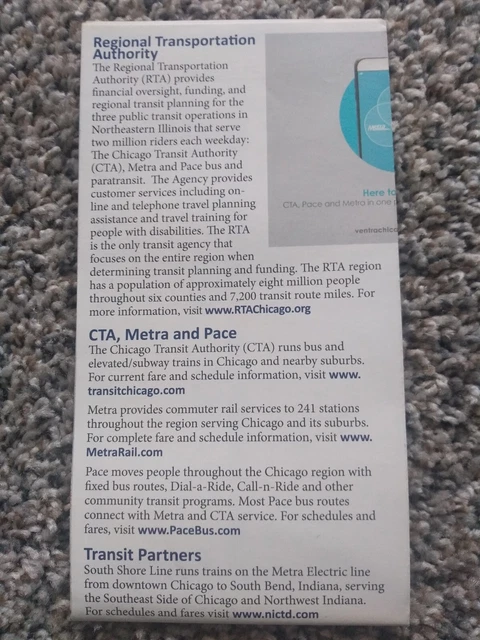 NEUF 2016 CHICAGOTRANSITAUTHORITY CTA subwayMetra Train Pace Bus System ...