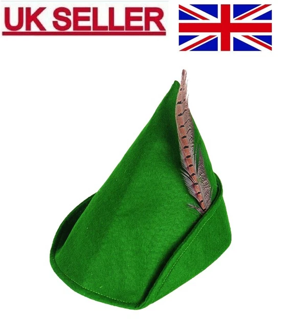 ADULT FANCY DRESS Robin Hood Green Hat Peter Pan Cap With Feather ...
