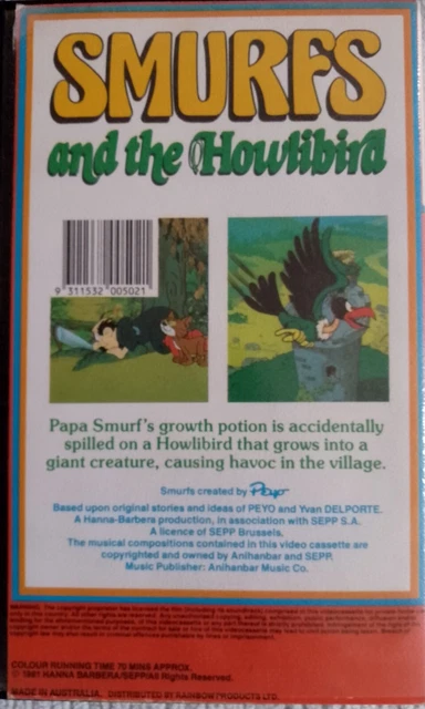 SMURFS AND THE Howlibird VHS 1981 Pal Video 70min Hanna Barbera SEPP ...
