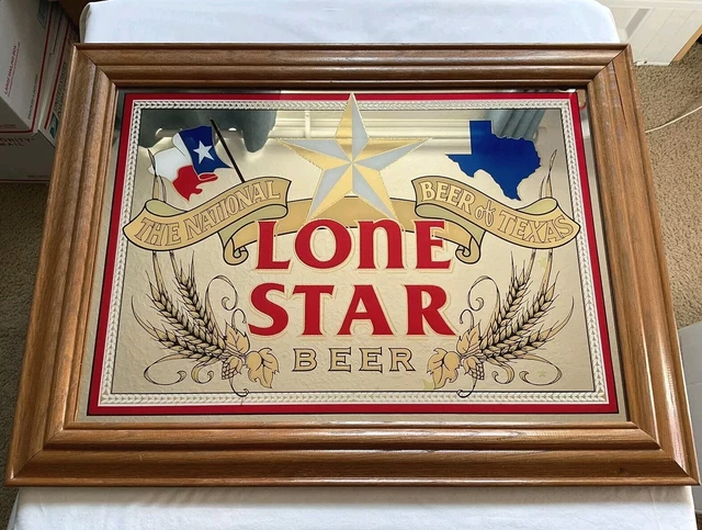 VINTAGE LONE STAR Beer Mirror Sign Advertising Texas Collectible 1989 ...