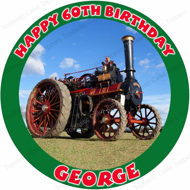 PERSONALISED TRACTION STEAM Engine Round Edible Icing Birthday Party ...