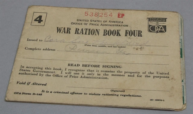 1940S WWII WW2 War Ration Book Four No. 4 w/Stamps Historical Document ...