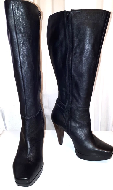 VGC LADIES 8 WIDE soft black leather 4" heel WIDE calf side zip knee ...