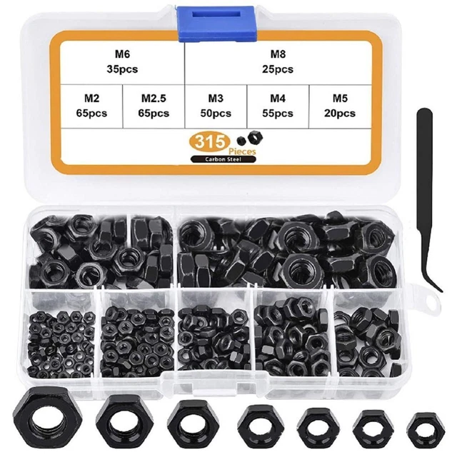 315PCS M2 M2.5 M3 M4 M5 M6 M8 Metric Nuts Set Black Hardware Nuts EUR 17,93 - PicClick FR