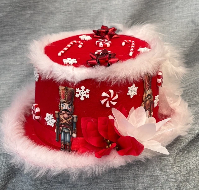 STUNNING STEAMPUNK RED White Christmas top hat Candy Cane Baubles 57cm ...