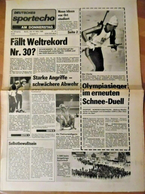 DEUTSCHES SPORTECHO 10. März 1988 DDR-Fußball Olympia-Statistik ...