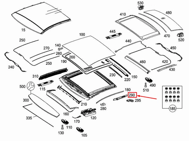 MERCEDES-BENZ S W222 Panoramic Roof Cover Strip A2227820000 NEW GENUINE ...