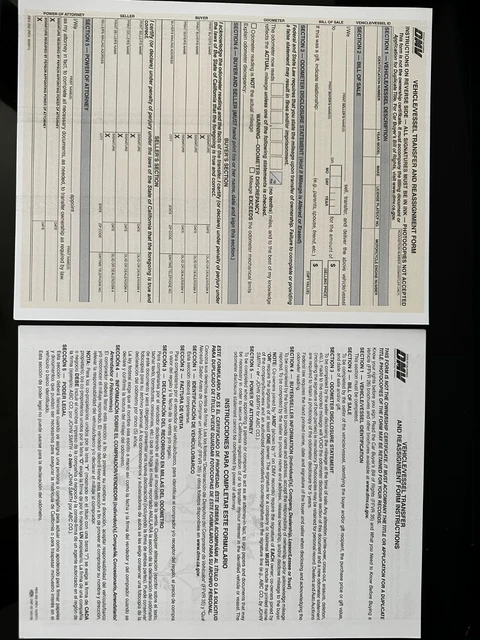 50X DMV REG 262 Forms Vehicle/Vessel Transfer Reassignment Form ...