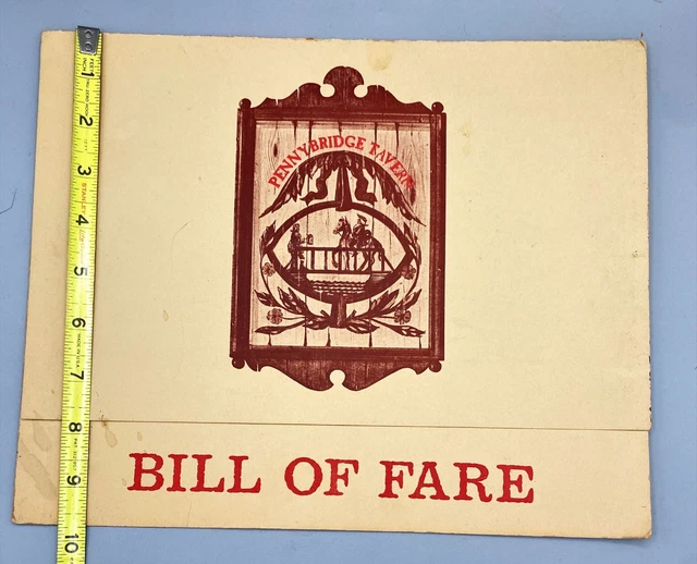VINTAGE RESTAURANT MENU PENNYBRIDGE TAVERN Bill Of Fare Tarrytown, NY ...