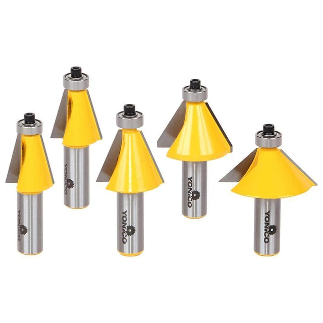 YONICO ROUTER BITS Chamfer Edge Forming 1/2" Shank Carbide Tipped Set ...
