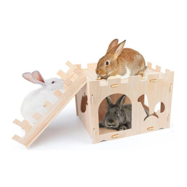 FEEDERS RABBIT CASTLE Wooden Bunny Hideout Hideouts Bunny House Guinea ...
