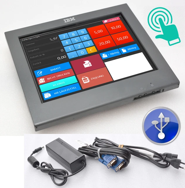 12& 30CM IBM USB INFRAROT TOUCHSCREEN MONITOR KASSENMONITOR F WINDOWS 7 ...