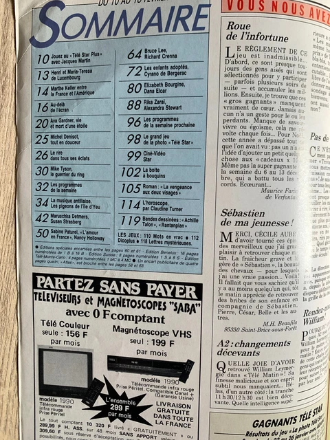 TELE STAR DU 5/02/1990; Ava Gardner/ Marthe Keller/ Michel Denisot/ M ...