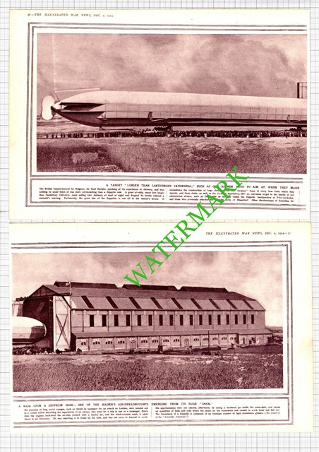 ZEPPELIN SHED RAIDS World War One WW1 -1914 2-Part Cutting £10.85 ...