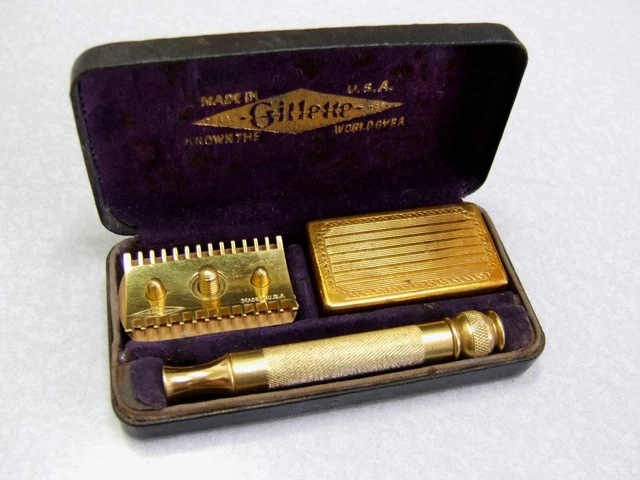 ANTIQUE 1920'S GILLETTE Old Type DE Safety Razor Set in Case $95.00 ...
