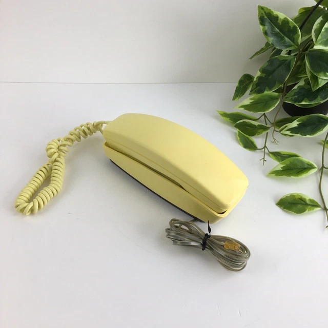 VINTAGE YELLOW TRIMLINE Style Rotary Dial Telephone GTE Slim Wall Phone ...