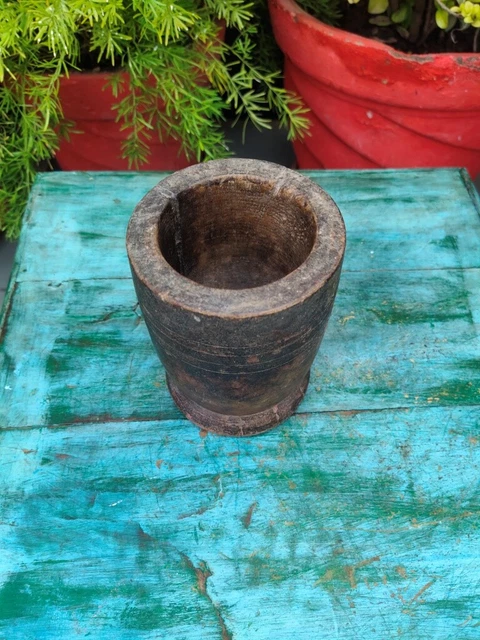 OLD VINTAGE WOODEN Handcrafted Indian Spices Grinding Mortar Pot Kharal ...