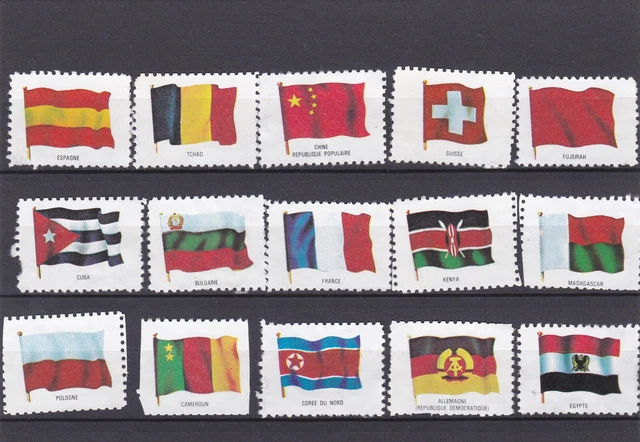 LOT DE 15 vignettes drapeaux différentes sans gomme au dos TB EUR 1,00 ...
