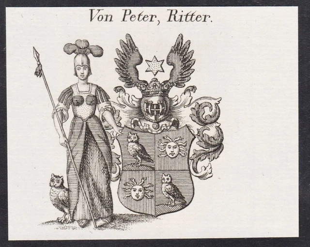PETER ARMOIRIES COAT Of Arms Héraldique Genealogie Gravure sur Cuivre ...
