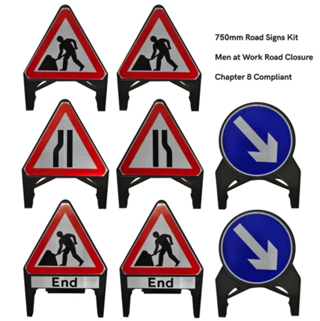 TRAFFIC MANAGEMENT ROAD Signs Kit: Men at Work / Road Closure 750mm £ ...