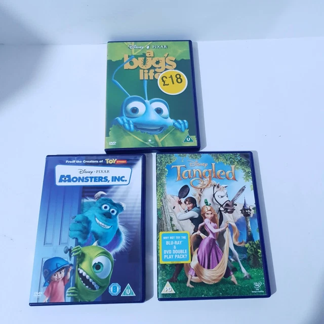 DISNEY PIXAR BUNDLE Of Three DVDs A Bugs Life, Monsters Inc & Tangled ...