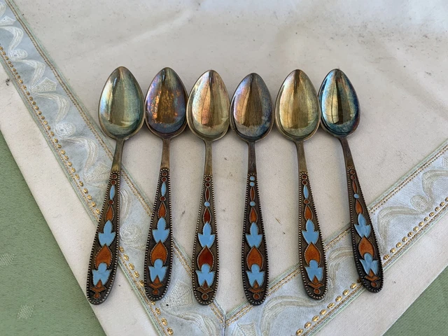 SECHS SCHÖNE RUSSISCHE emailierte Löffel aus 875er Silber, Russland EUR 149,00 - PicClick DE