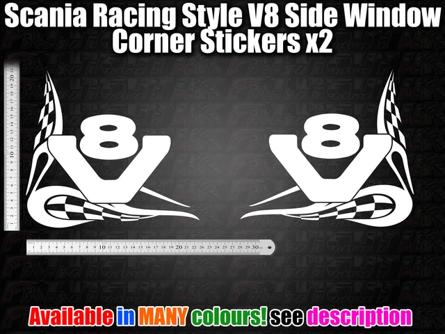 SCANIA V8 RACING Checker Flame Lorry Truck Side Window stickers Glass ...