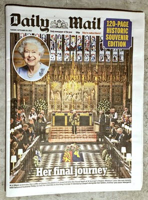 QUEEN ELIZABETH II FUNERAL DAILY MAIL NEWSPAPER UK 20TH September ...