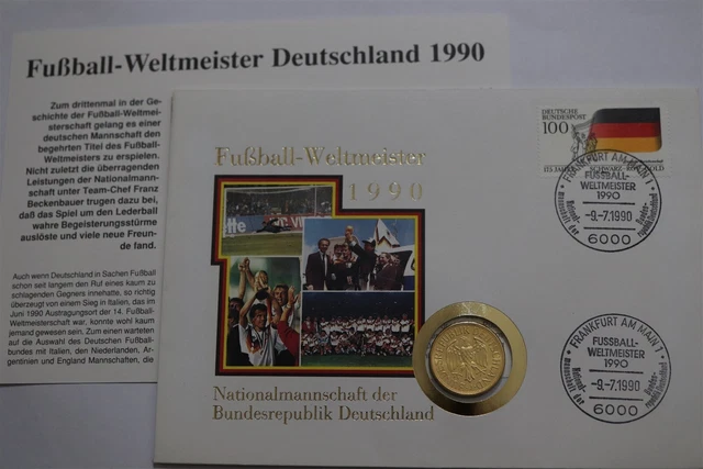 🧭 🇩🇪 GERMANY 1 Mark 1989 J Gold Plated Soccer World Cup 1990 Cover B62 ...