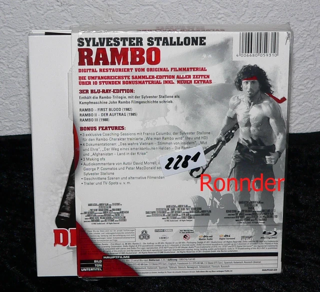 RAMBO 1+2+3 BLU-RAY mit Sylvester Stallone - 3 Disc - Uncut - Trilogie - EUR 19,99 - PicClick FR
