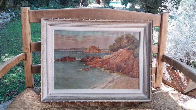 TABLEAU HUILE SUR toile signé " LES ROCHES ROUGES " Trayas Agay Estérel ...