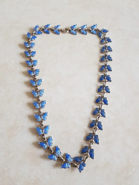 VINTAGE DENMARK VOLMER Bahner Sterling Silver Blue Enamel Butterfly ...
