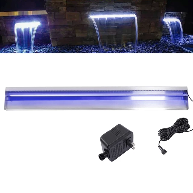 WATERFALL BLADE POND Pool Fountain Spillway Water Feature w/ Blue LED ...