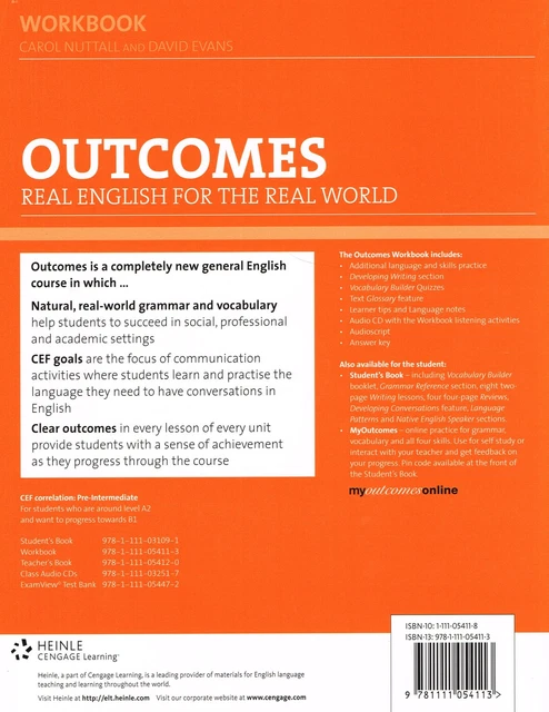HEINLE / CENGAGE Learning OUTCOMES Pre-Intermediate WORKBOOK with Audio ...