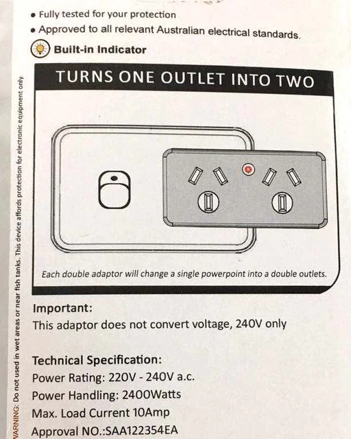 2 OUTLETS DOUBLE Adapter Horizontal Right Powerpoint Double Adaptor w ...