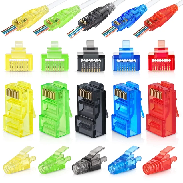 EMS RJ45 CAT6 Pass Through Connectors and Strain Relief Boots, Assorted ...