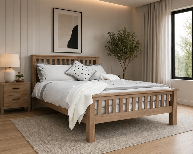 SOLID OAK OPUS Double Bed - High foot end £614.94 - PicClick UK
