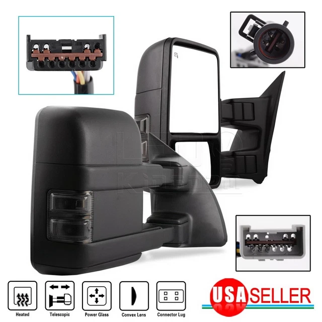 POWER HEATED TOW Mirrors For 99-07 Ford F250-F550 Super Duty Smoke Turn ...
